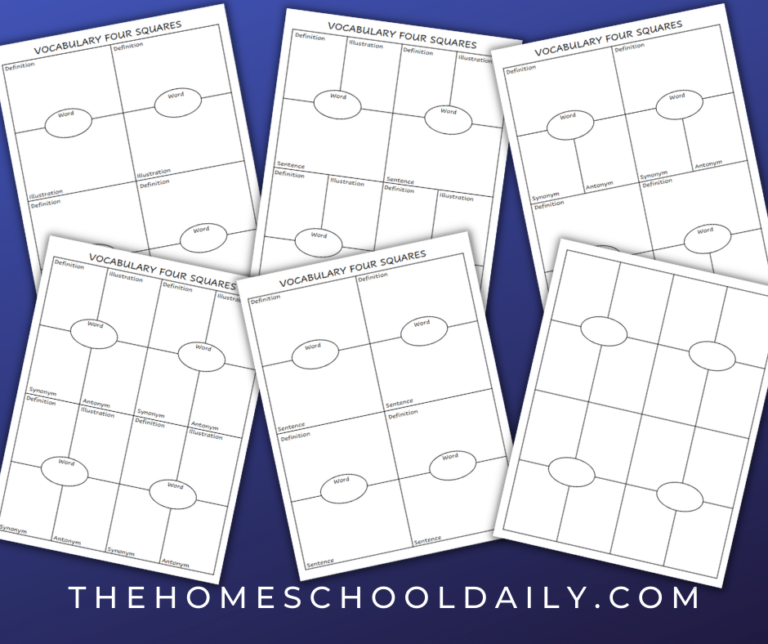 Vocabulary 4-Square Graphic Organizers - The Homeschool Daily