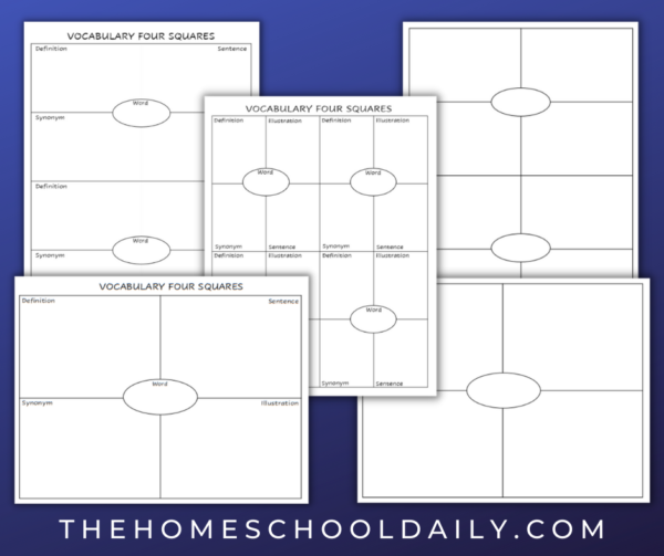 Vocabulary 4-Square Graphic Organizers - The Homeschool Daily